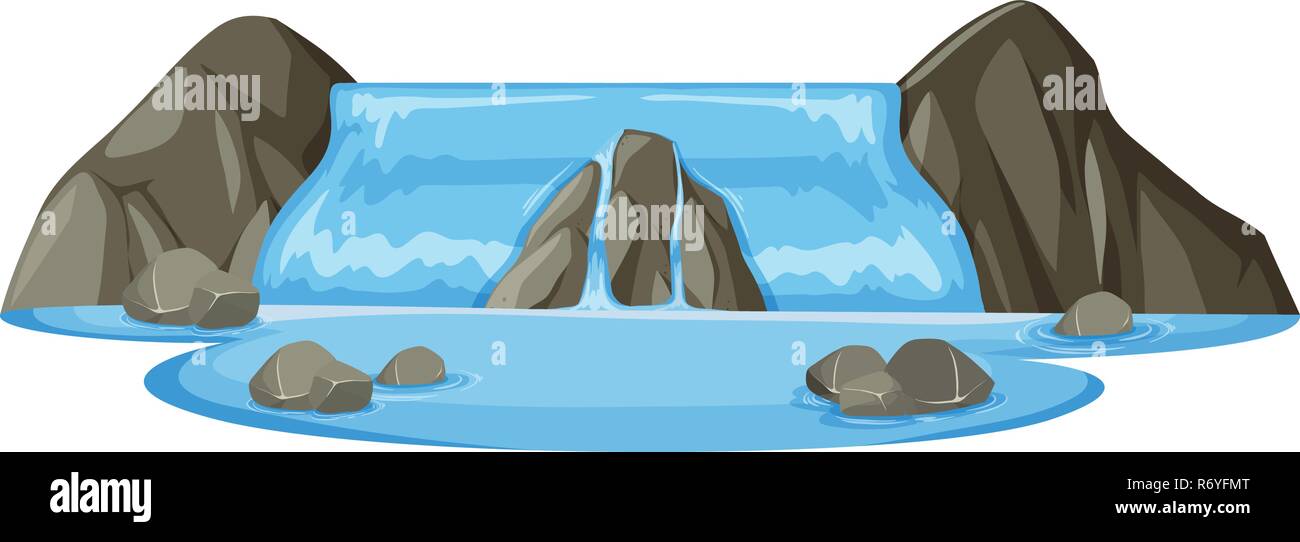 Isolated natural waterfall white background illustration Stock Vector ...