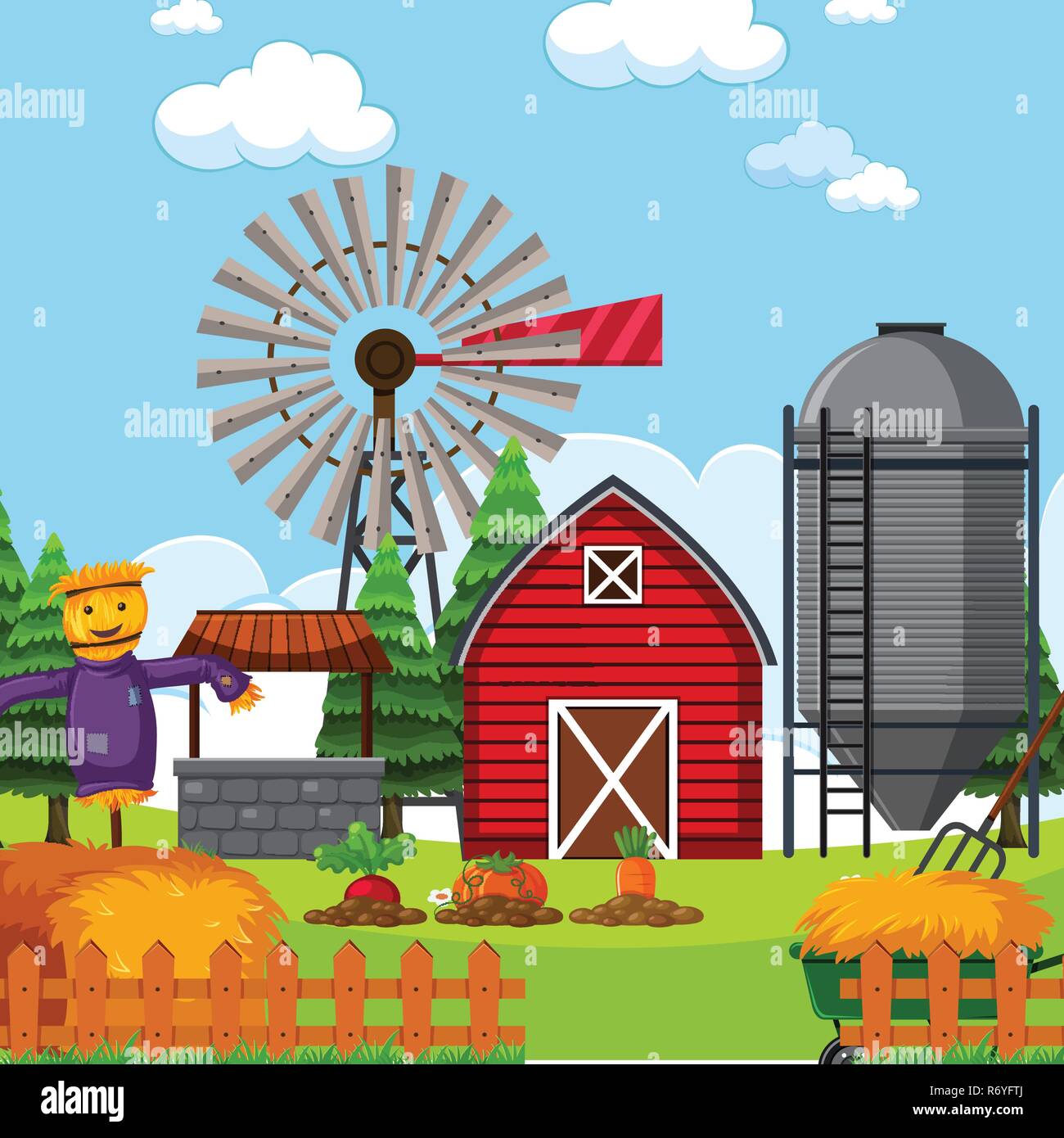A flat farmland landscape illustration Stock Vector Image & Art - Alamy