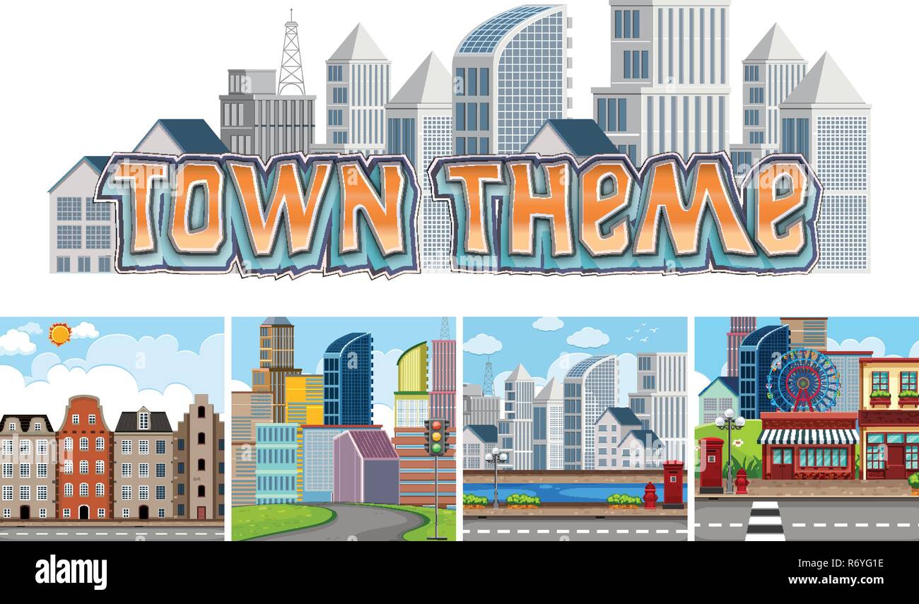 Set of town theme illustration Stock Vector Image & Art - Alamy
