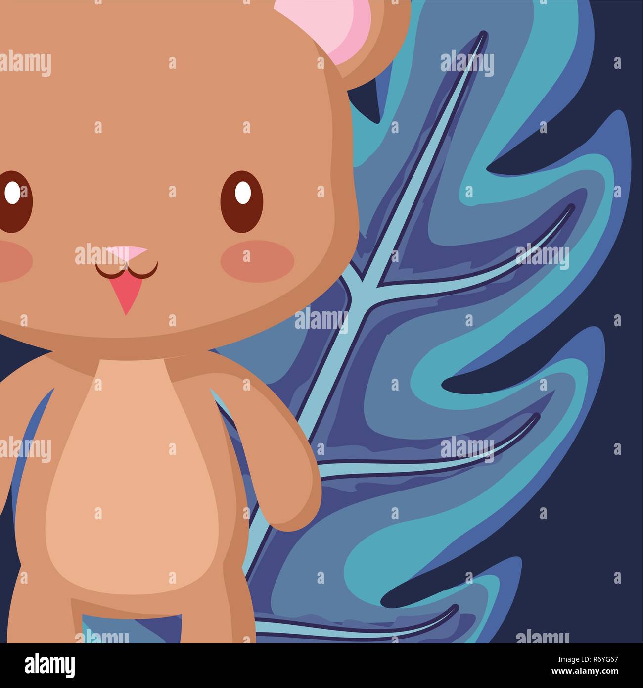 cute bear icon over tropical leaves background, colorful design, vector ...