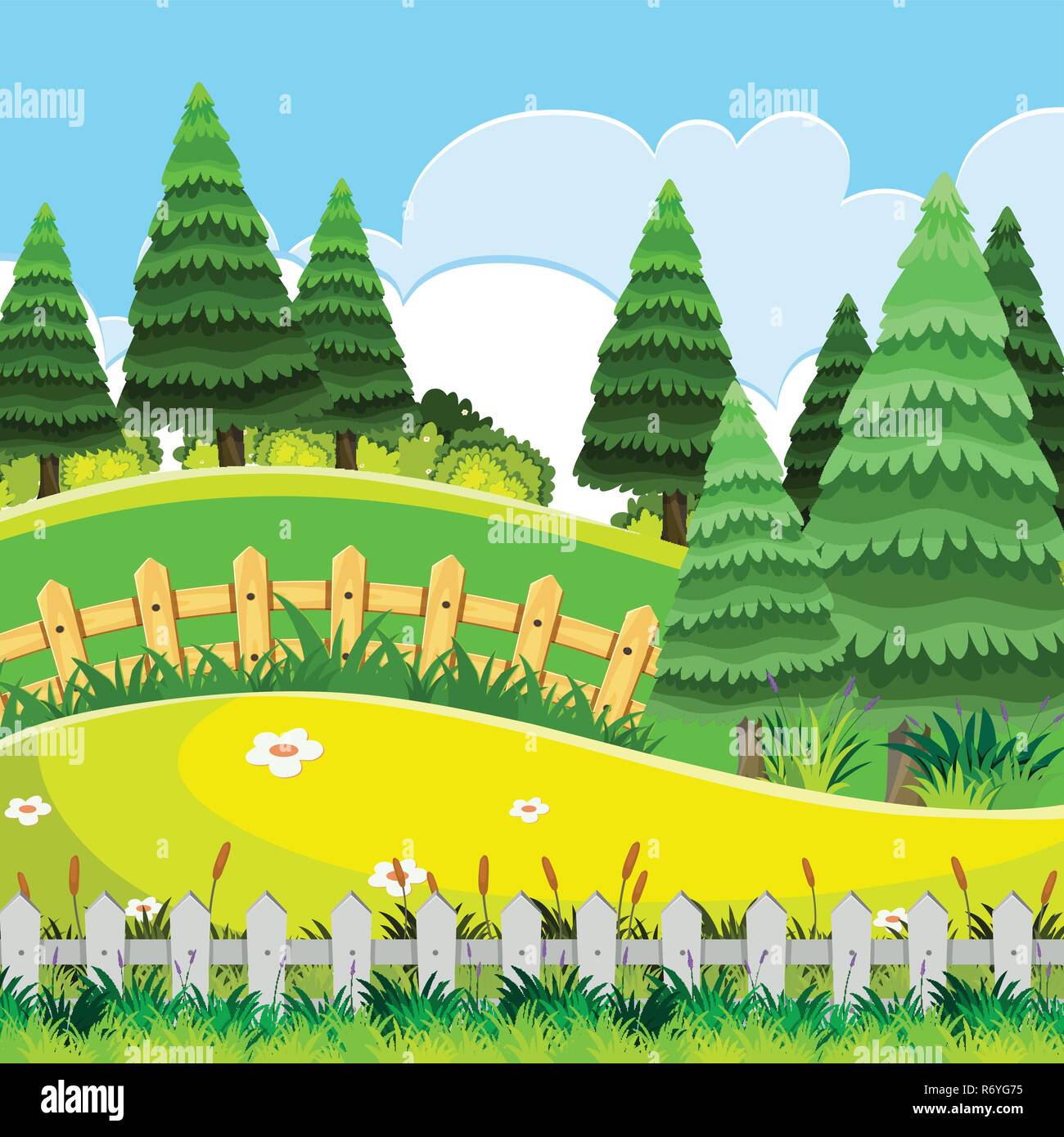 A beautiful green nature landscape illustration Stock Vector Image ...