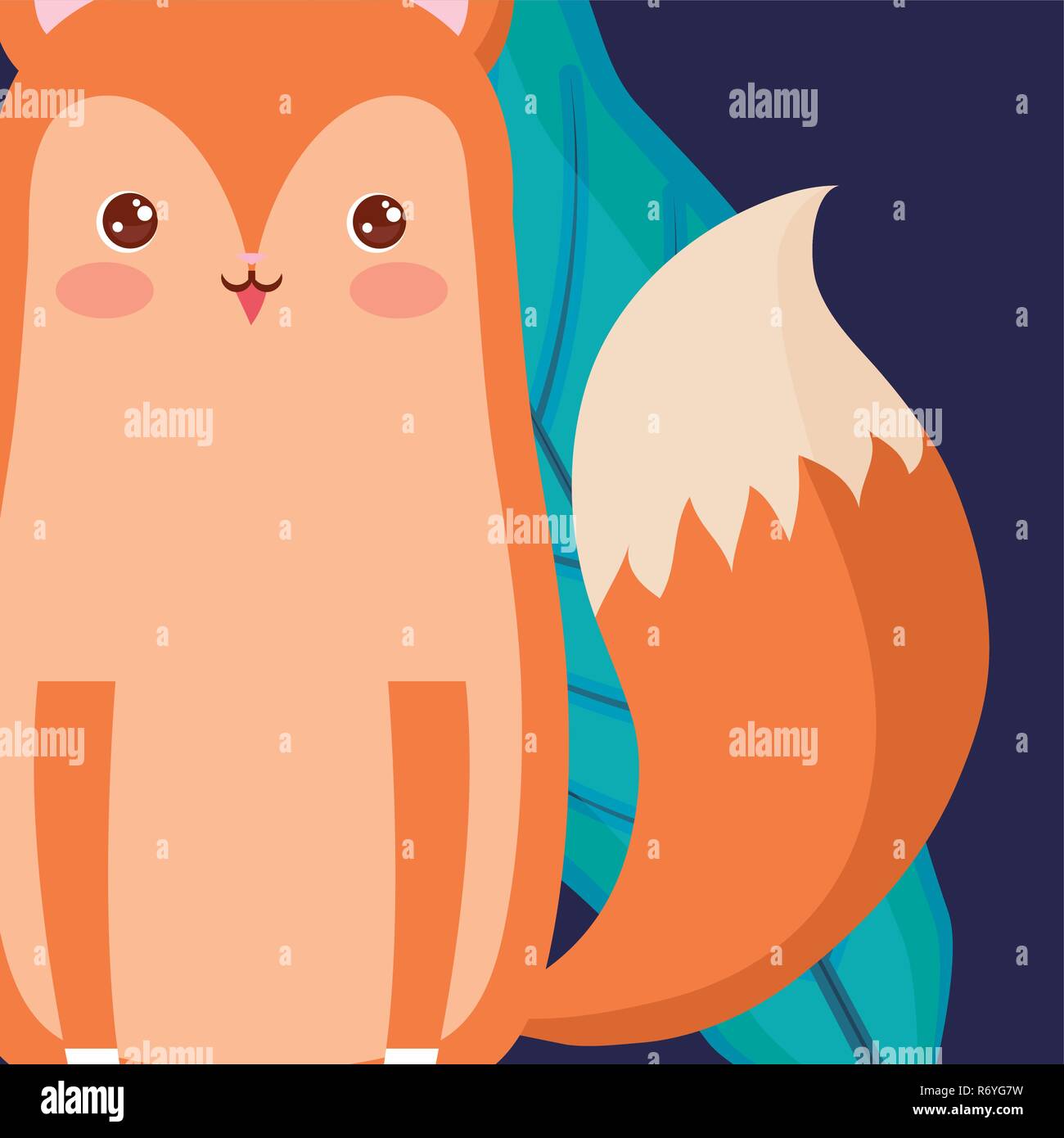 cute fox icon over tropical leaves background, colorful design, vector ...