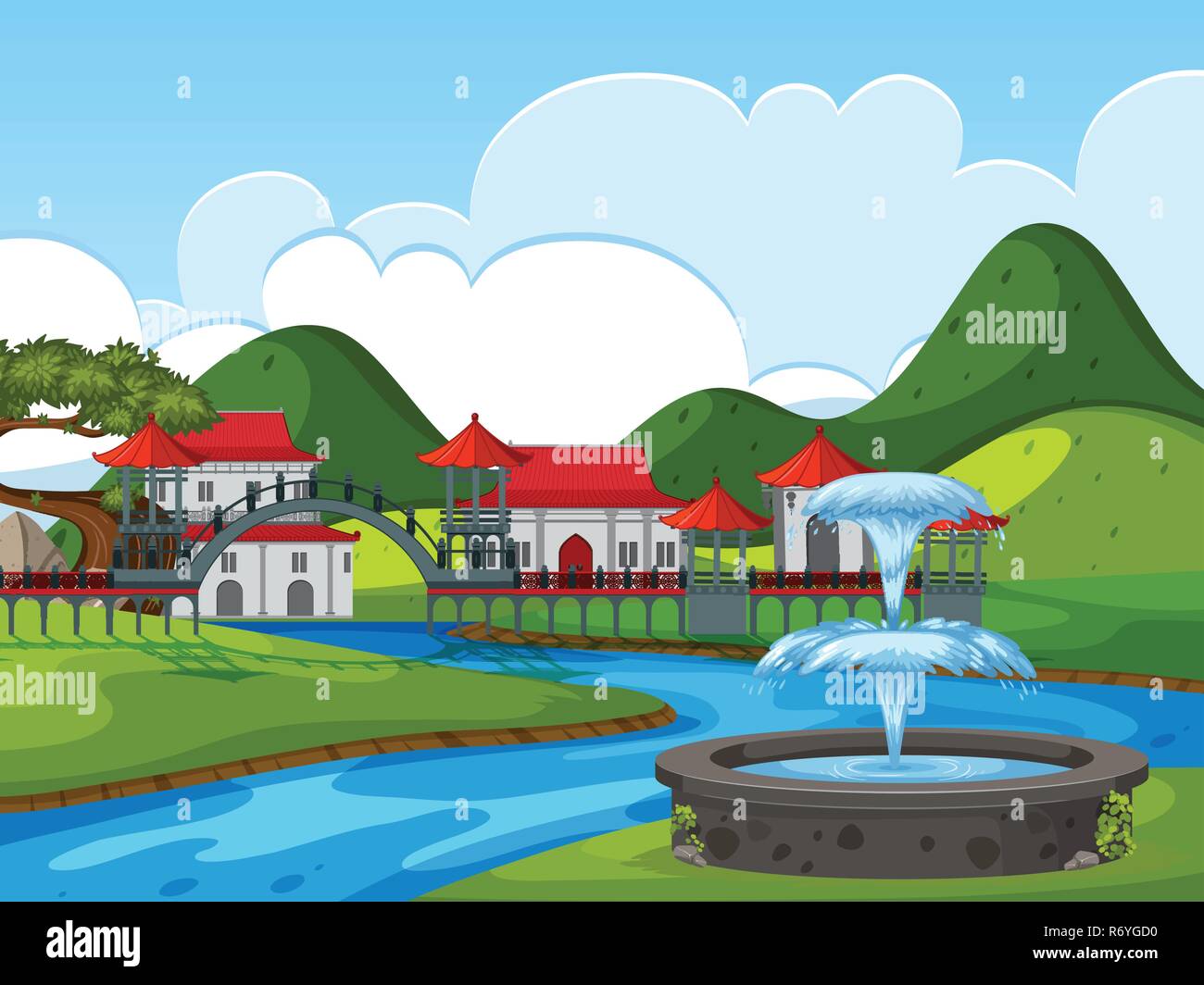 Chinese castle in nature illustration Stock Vector Image & Art - Alamy