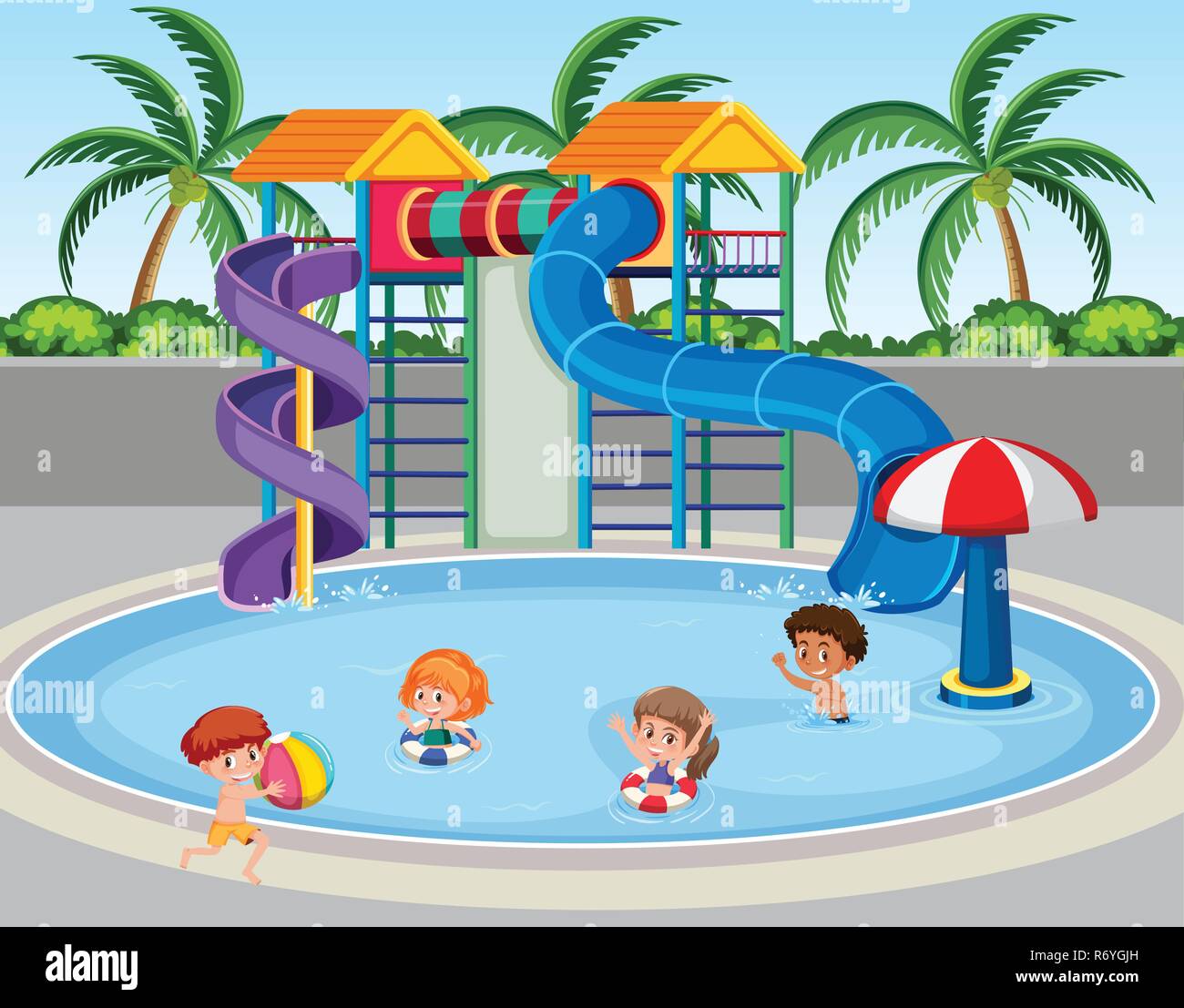 Children at the water park illustration Stock Vector Image & Art - Alamy