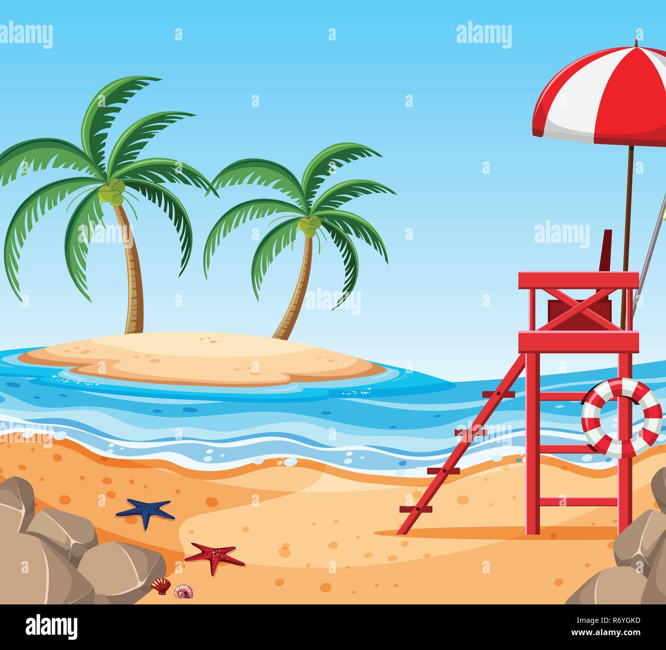 Beautiful tropical beach island illustration Stock Vector Image & Art ...