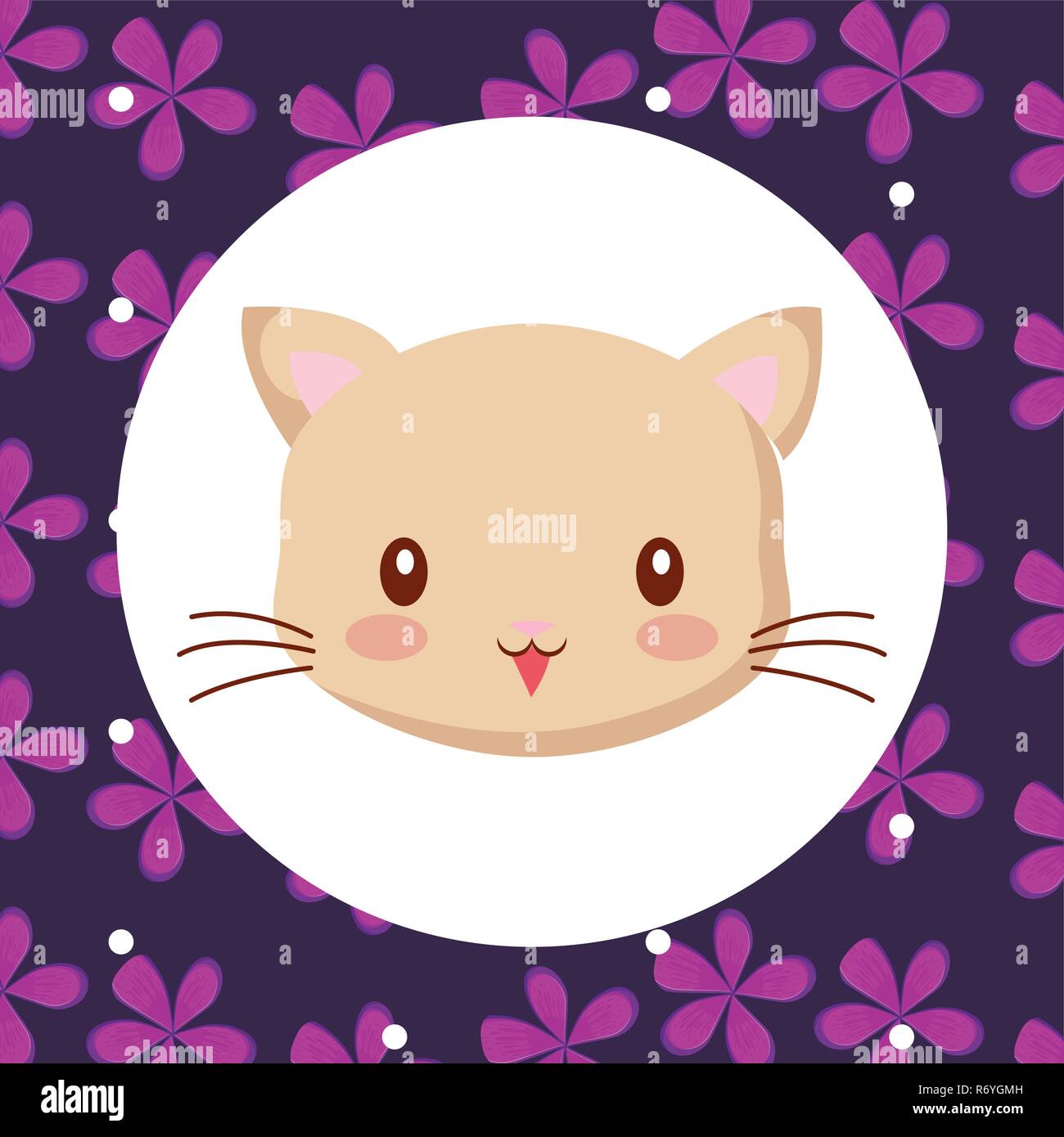 cute cat over tropical leaves background, colorful design, vector ...