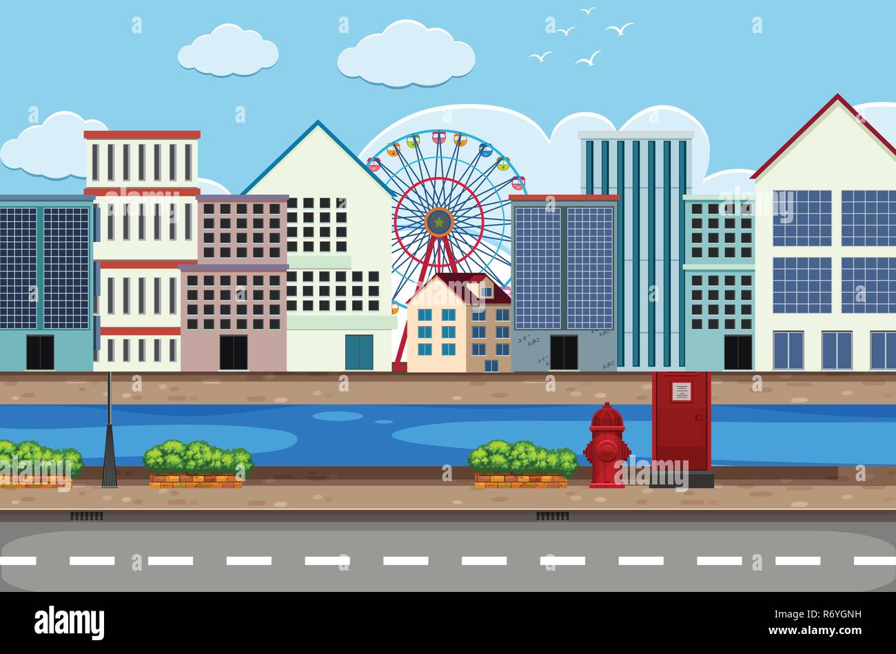 Town street scape scene illustration Stock Vector Image & Art - Alamy