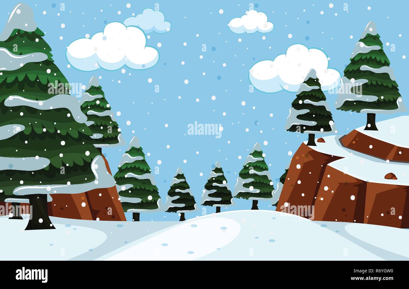 Snowfall nature landscape scene illustration Stock Vector Image & Art ...