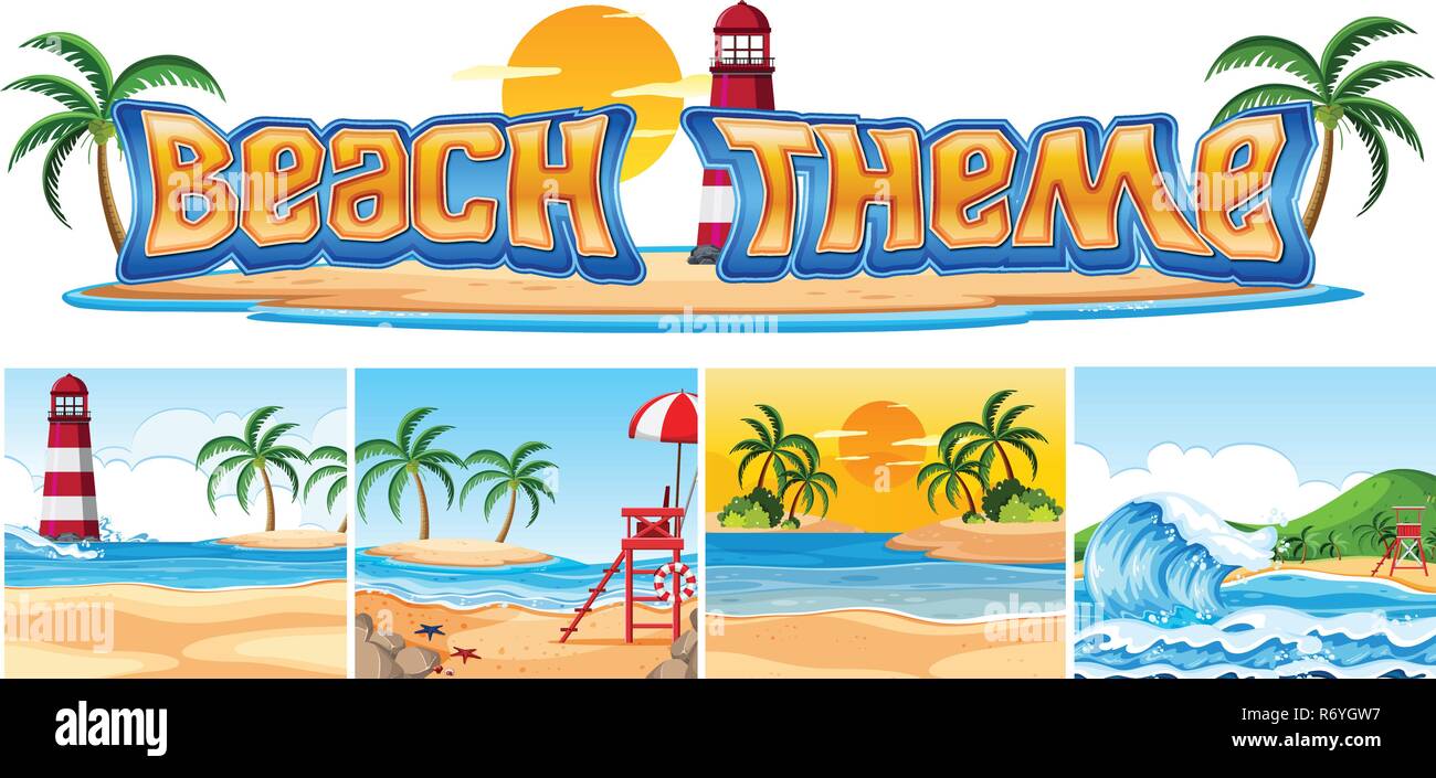 Set of beach theme landscape illustration Stock Vector Image & Art - Alamy