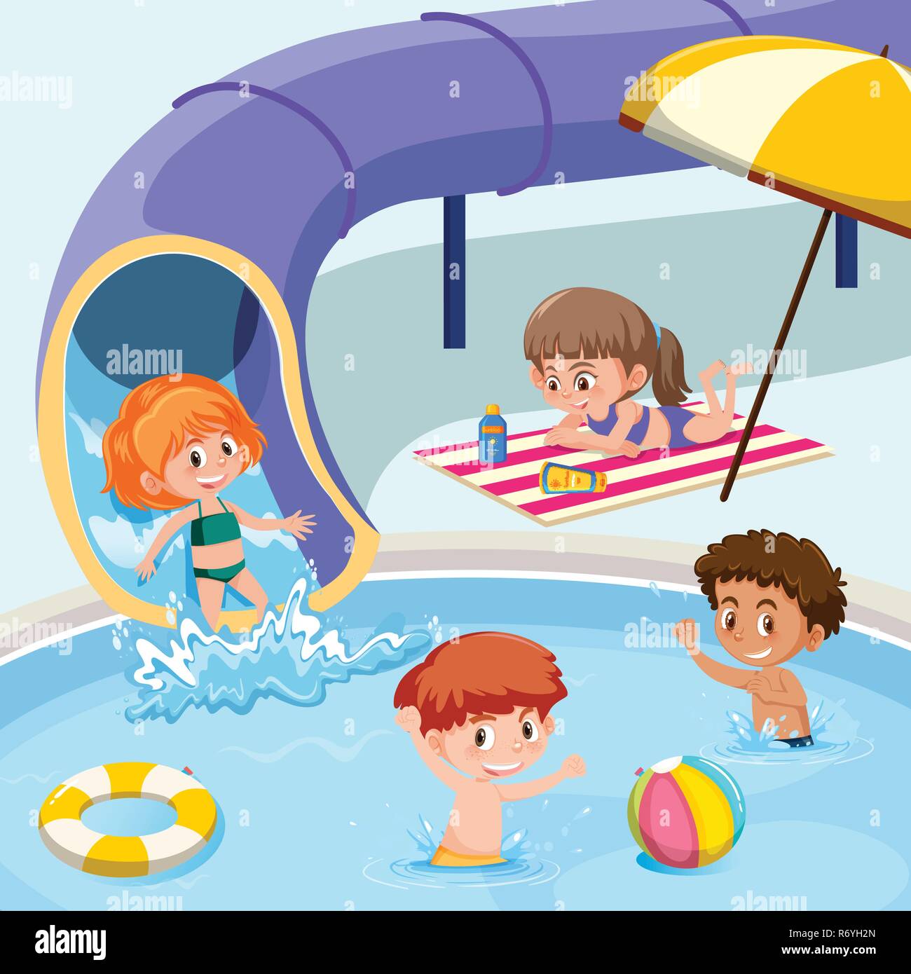 Kids at swimming pool Stock Vector Images - Alamy