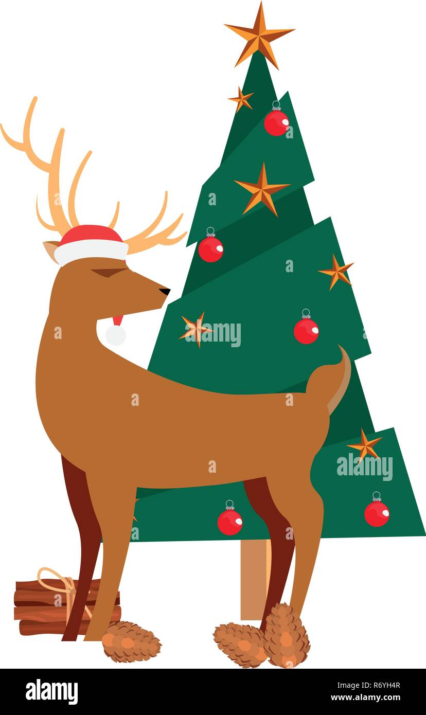 reindeer tree cinnamon pinecone christmas decoration vector ...