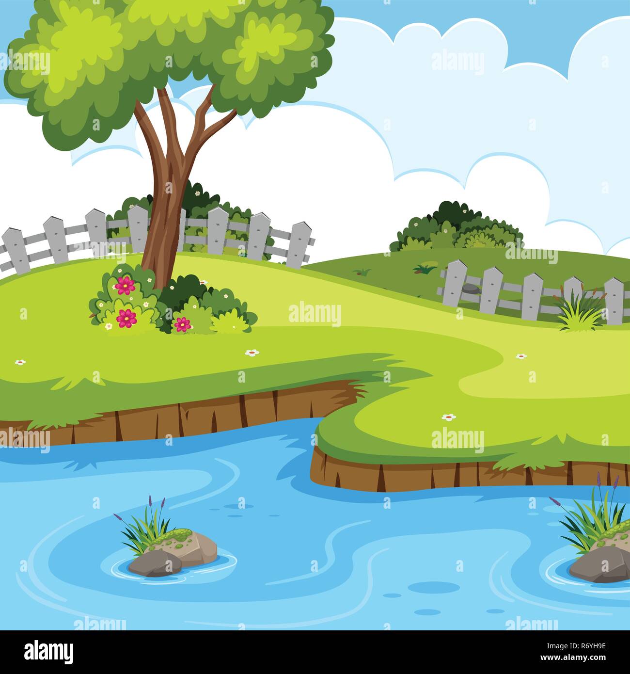 A beautiful green nature landscape illustration Stock Vector Image ...