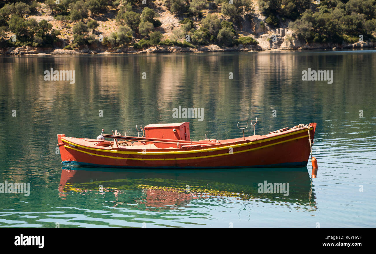 traditional greek fishing boat in the mediterranean in the Stock Photo ...
