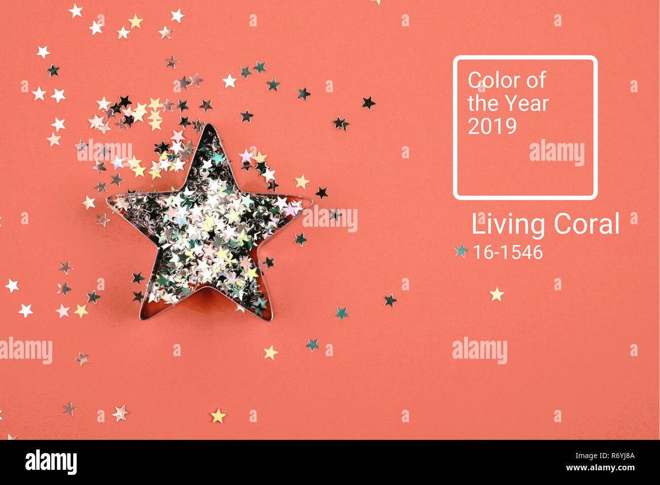 Creative collage in Living Coral color Stock Photo - Alamy
