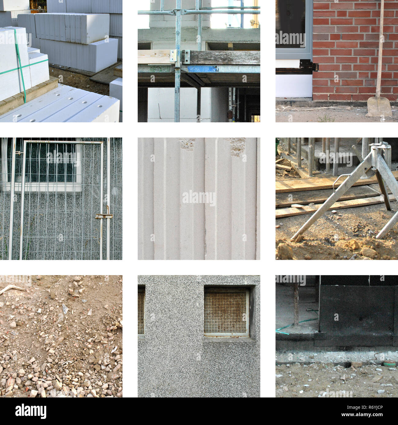 nine pictures with different building materials on the construction ...