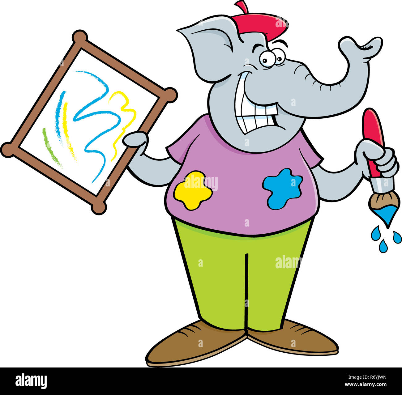 Cartoon illustration of an artist elephant holding a painting Stock ...