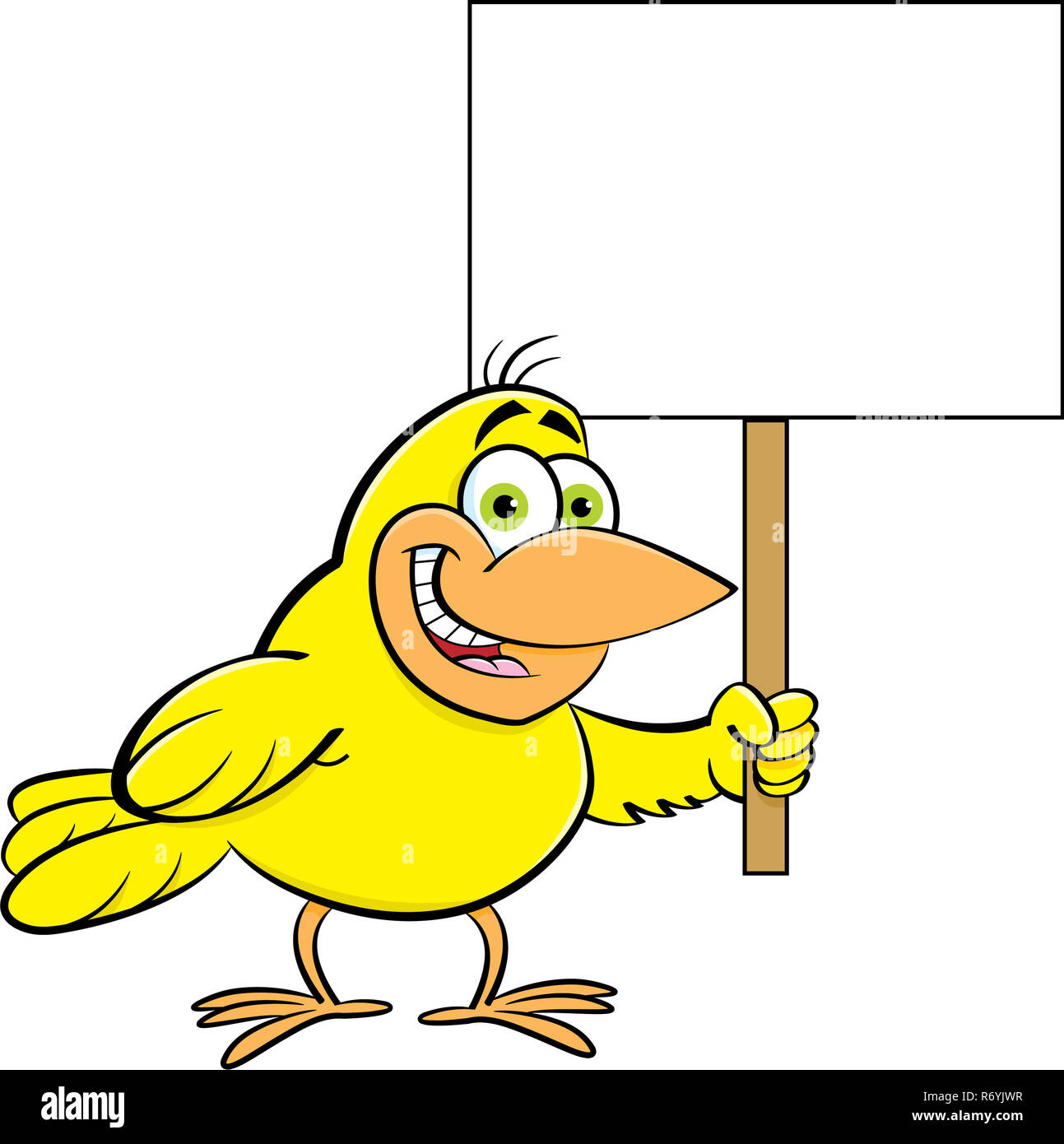 Cartoon illustration of a bird holding a sign Stock Photo - Alamy