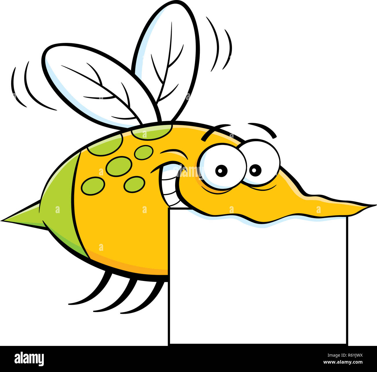 Cartoon illustration of a flying insect holding a sign Stock Photo - Alamy