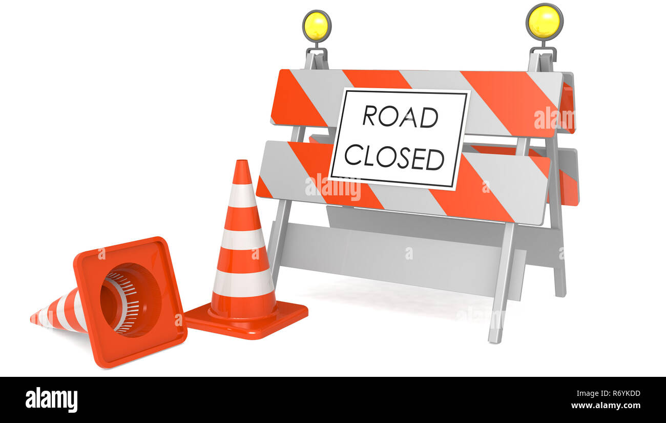 Road closed sign with traffic cones Stock Photo - Alamy