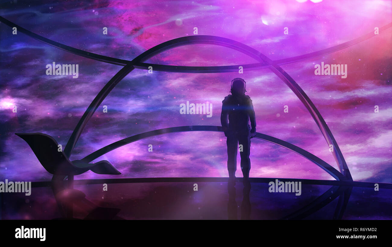 Space With A Lonely Astronaut Stock Photo - Alamy