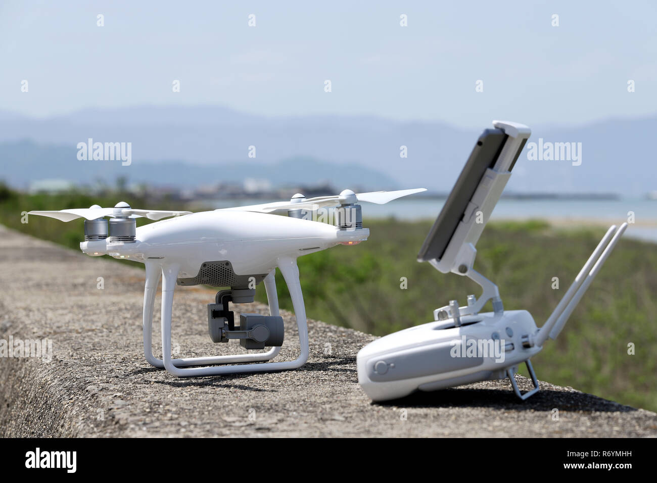 drone and remote controller, tool for aerial photo and video Stock ...