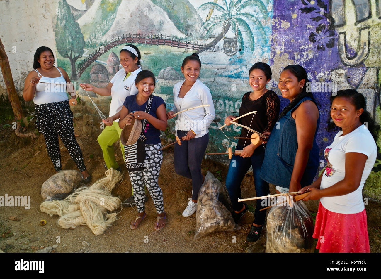 Kankuamo indigenous woman knitting using fique fiber, also known as ...