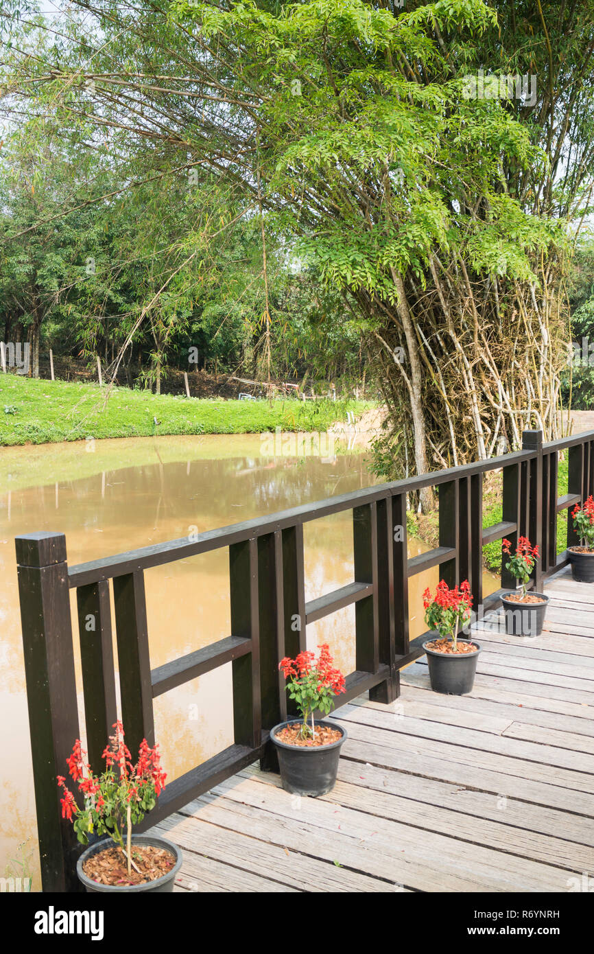 Wooden walkway to tropical garden Stock Photo - Alamy