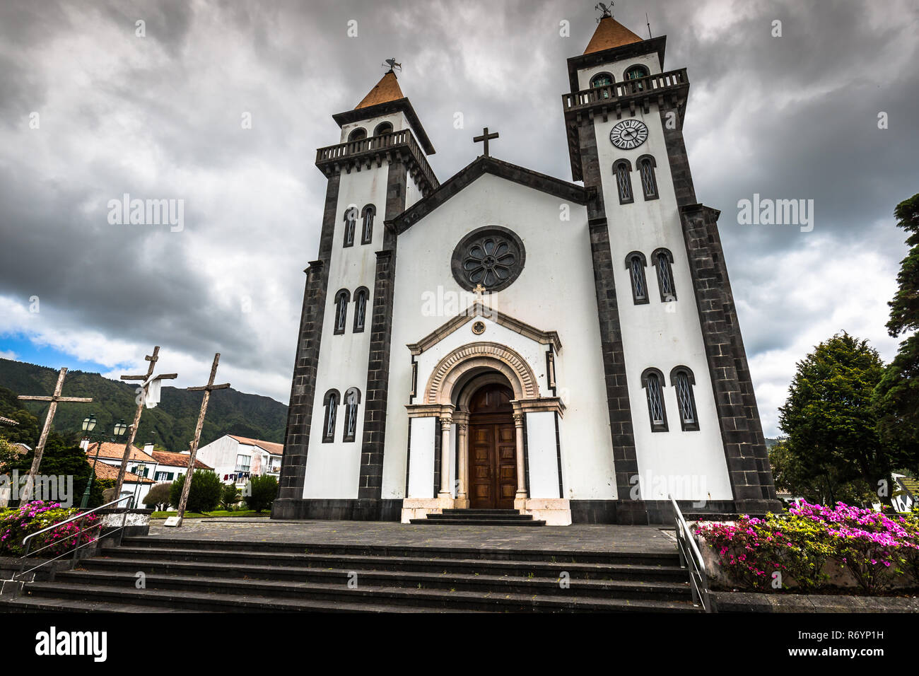 tower of st. sebastian church (igreja matriz de sao sebastiao) in ponta ...