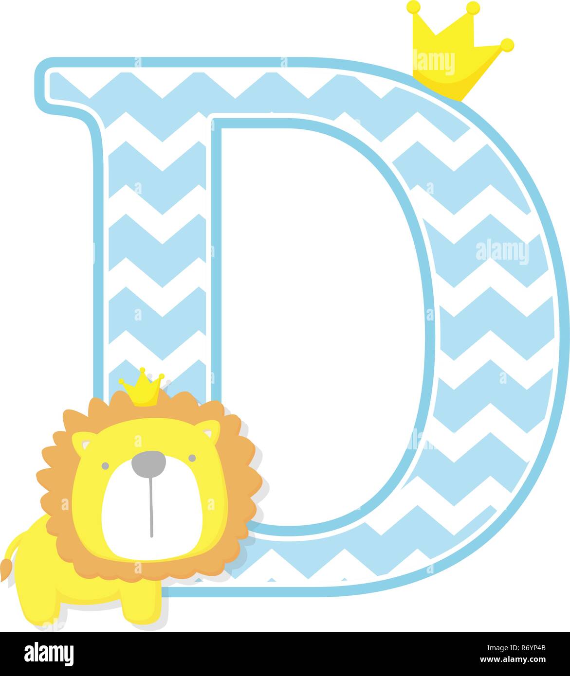 initial d with cute little lion king with golden crown isolated on ...