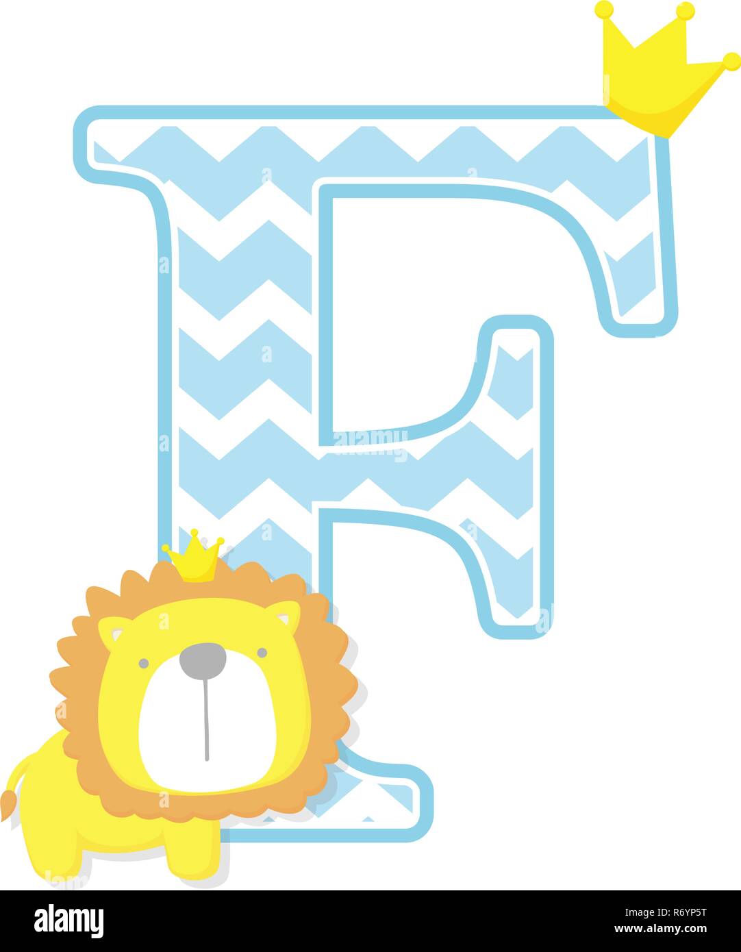 initial f with cute little lion king with golden crown isolated on ...