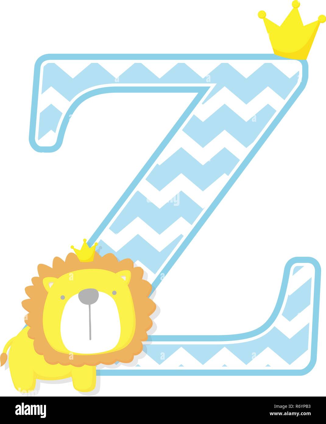 initial z with cute little lion king with golden crown isolated on ...