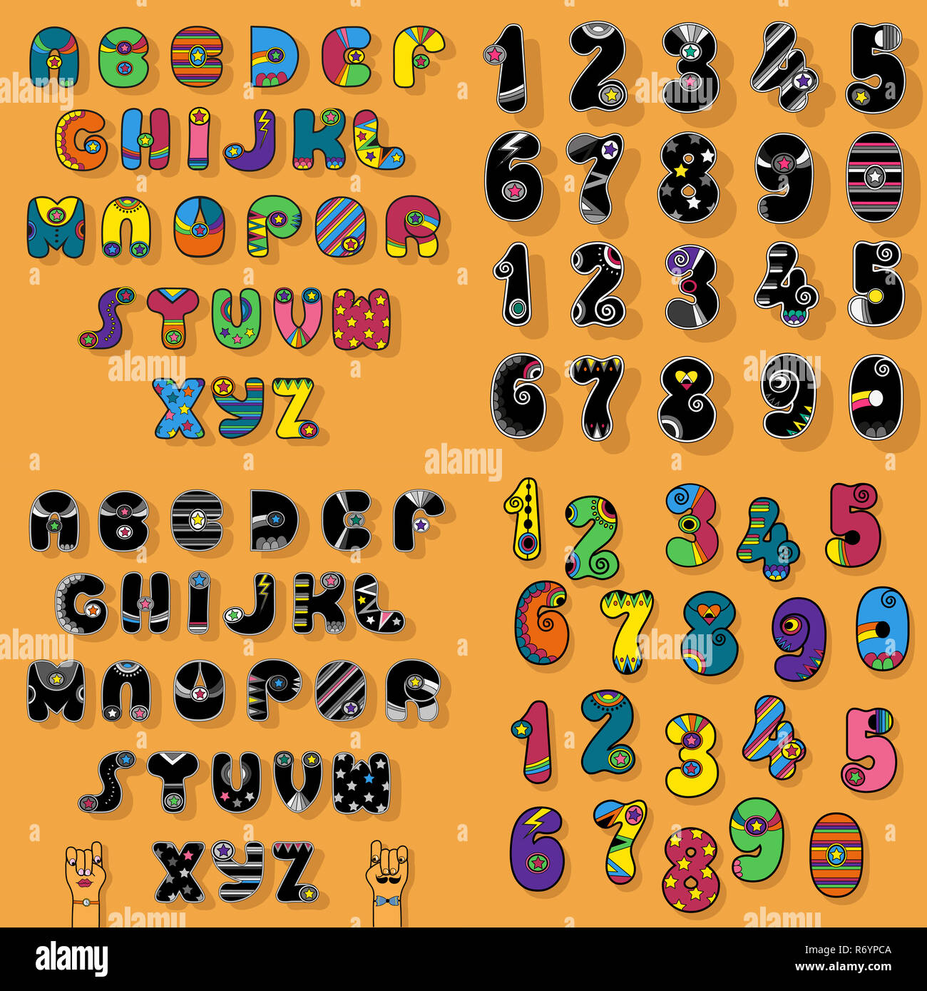 Disco Colorful and Black Letters and Numbers Stock Photo - Alamy