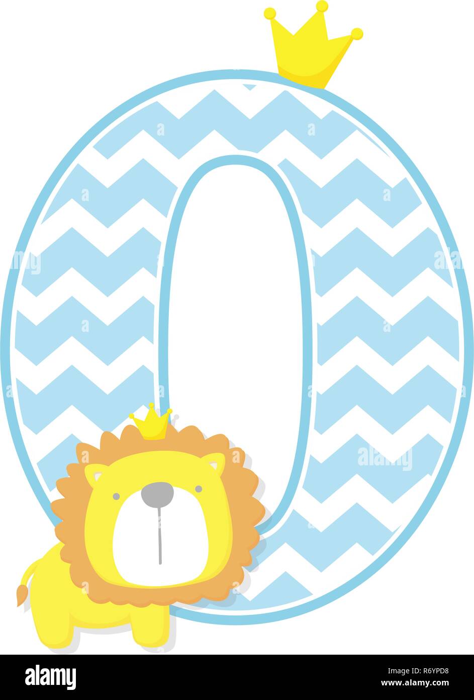number 0 with chevron pattern. cute little lion king isolated on white ...