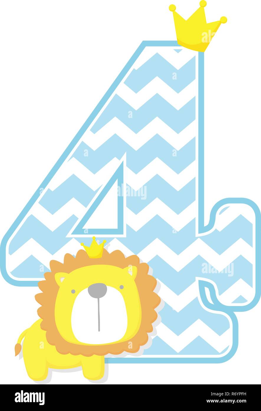 number 4 with chevron pattern. cute little lion king isolated on white ...