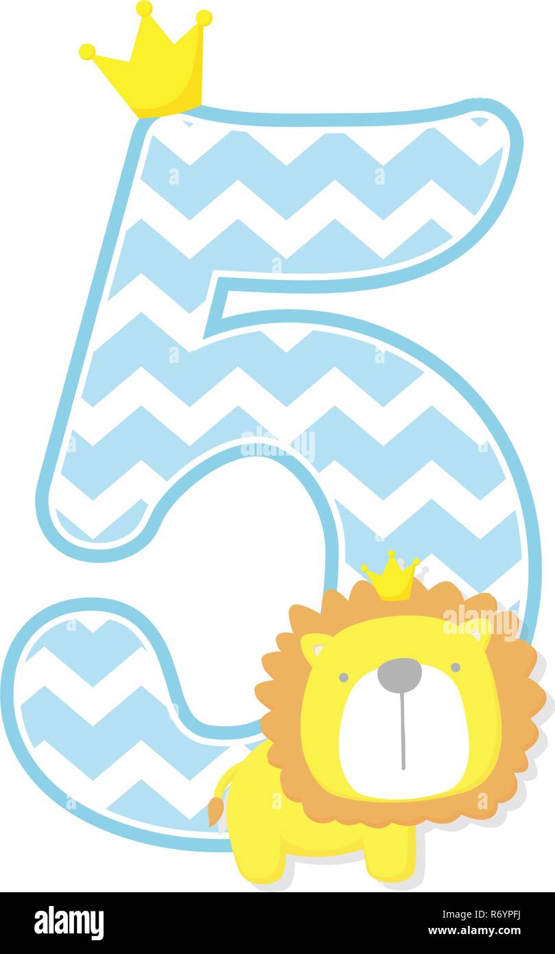 number 5 with chevron pattern. cute little lion king isolated on white ...