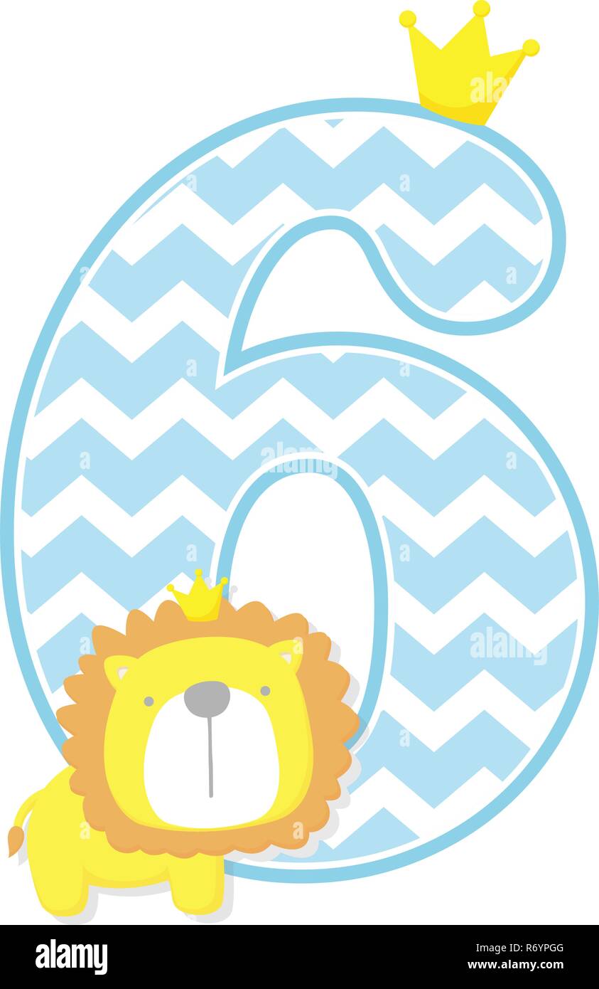 number 6 with chevron pattern. cute little lion king isolated on white ...