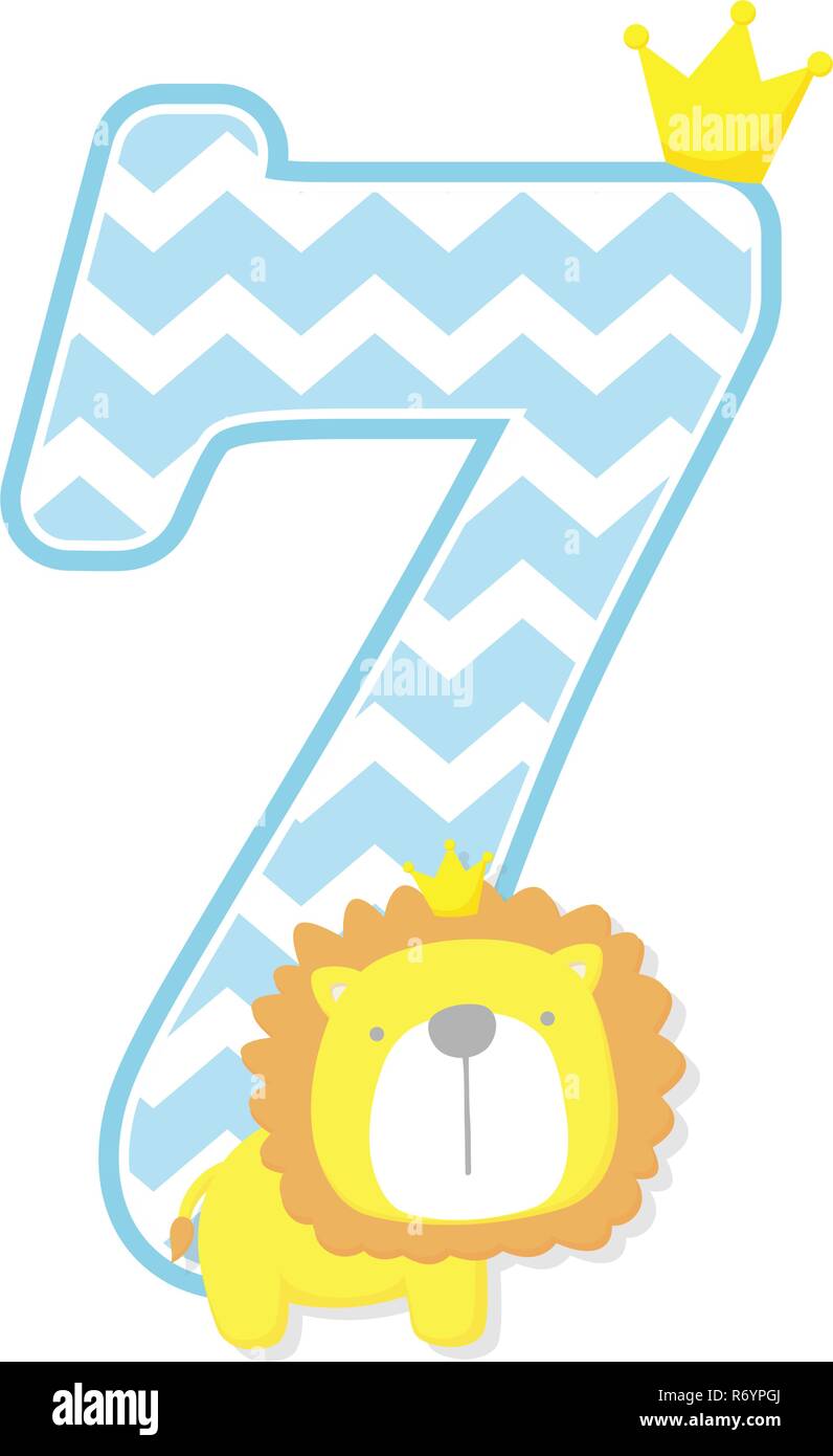 number 7 with chevron pattern. cute little lion king isolated on white ...