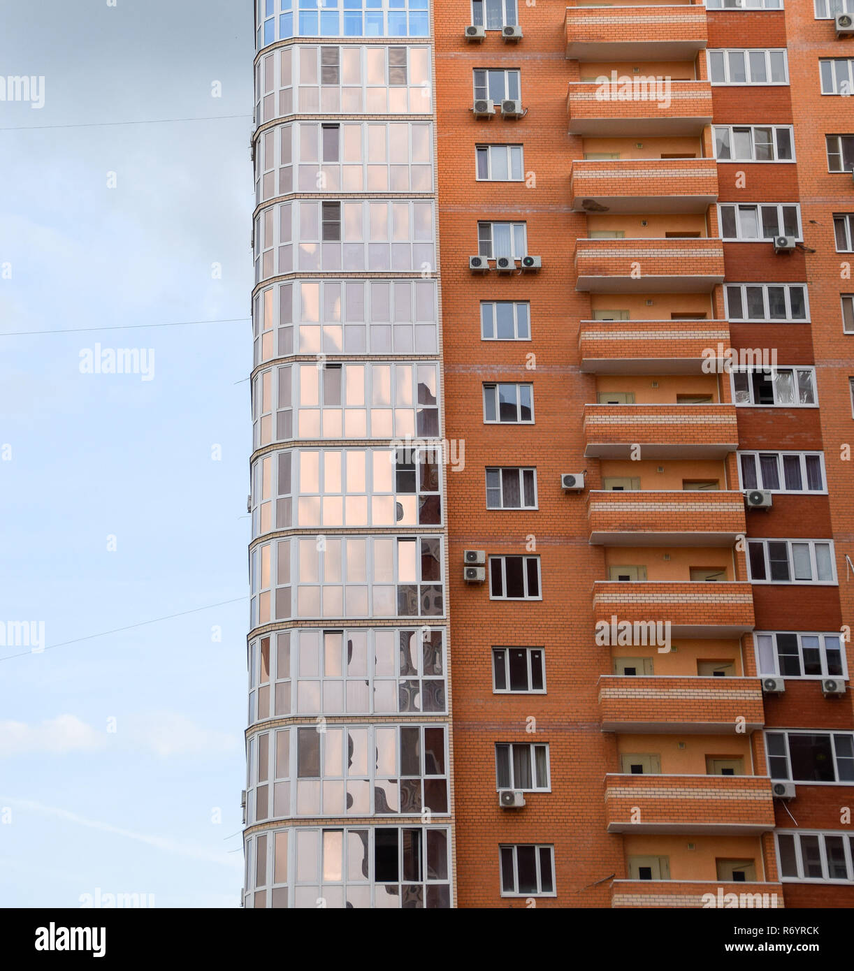 New storey residential building on the city street. Residential houses ...