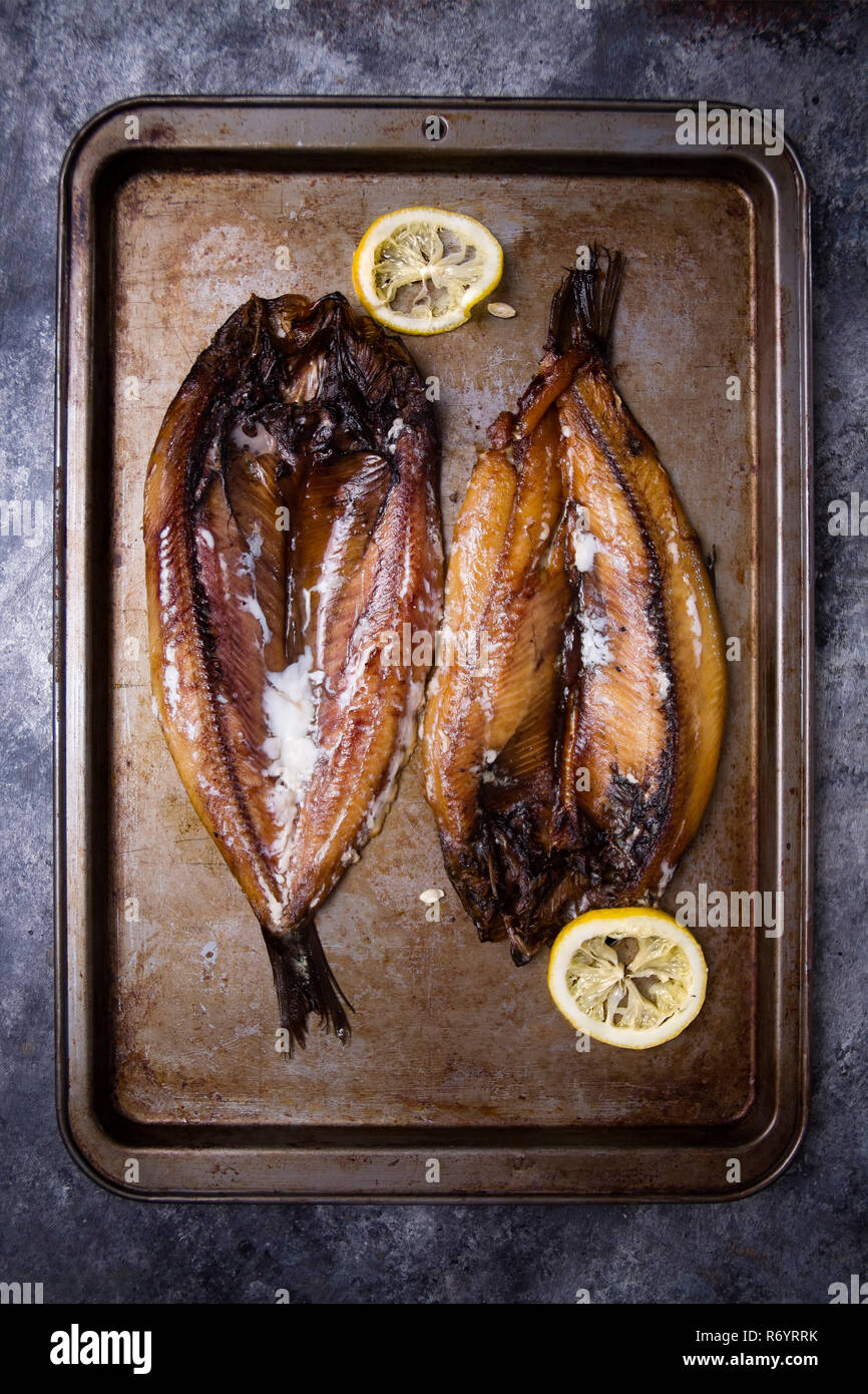 rustic smoked english kippers Stock Photo - Alamy