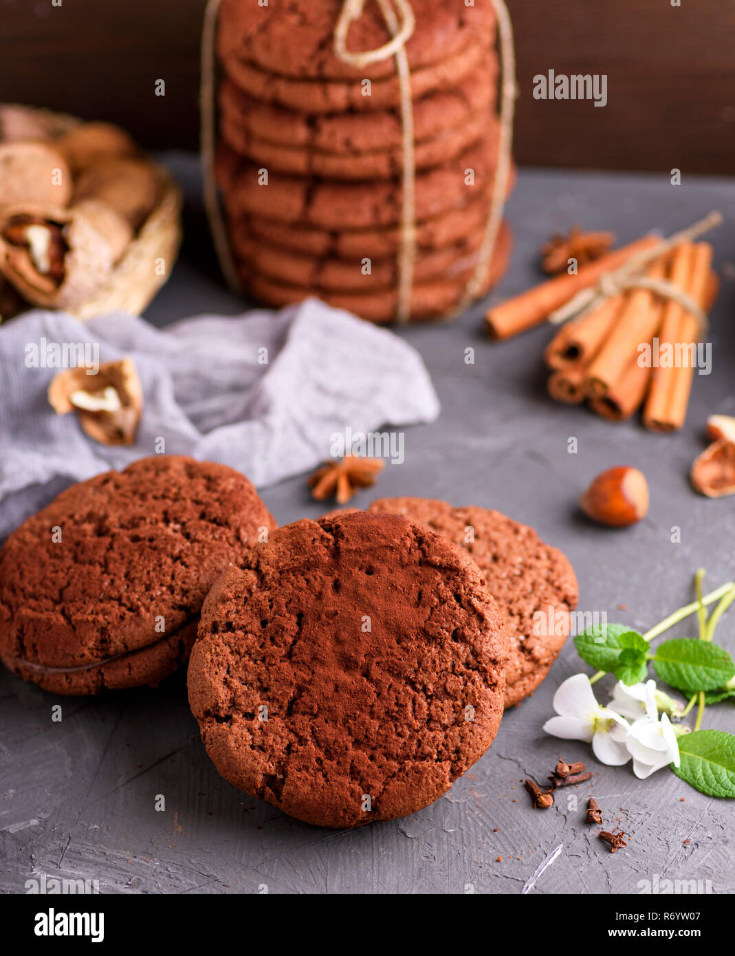 baked round chocolate chip cookies Stock Photo - Alamy