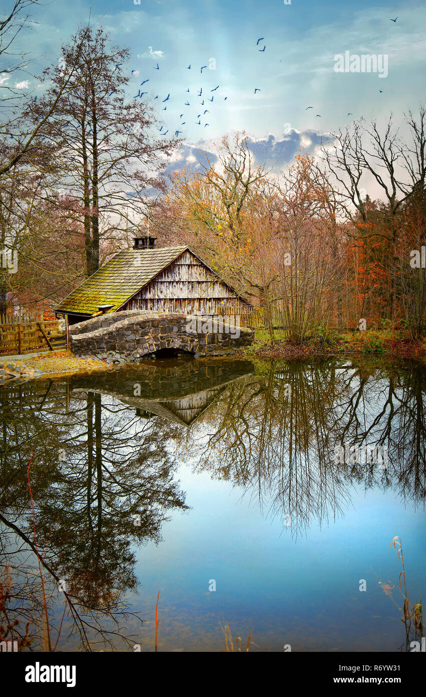 Vintage Old German Farm House and Dreamy Nature Photo Stock Photo - Alamy