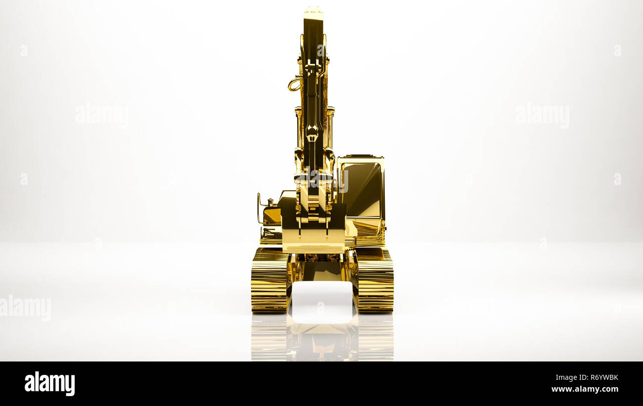 golden 3d rendering of a construction digger inside a studio Stock ...