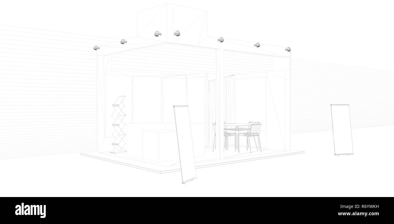 3d rendering of an outlined exhibition with white background Stock ...