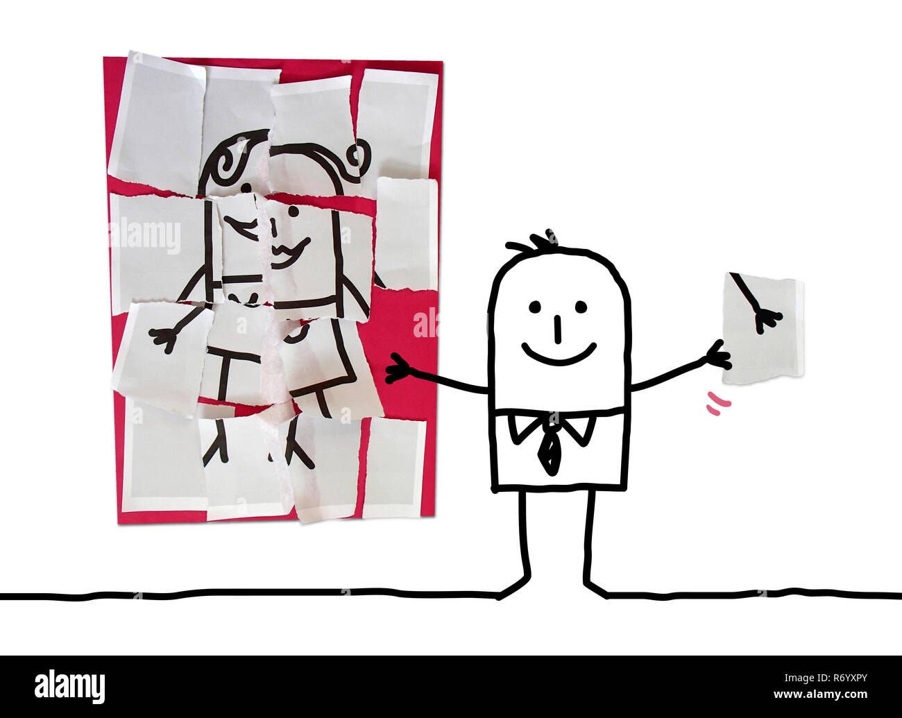 Cartoon Man with Last Missing Piece for his Woman Puzzle Stock Photo ...