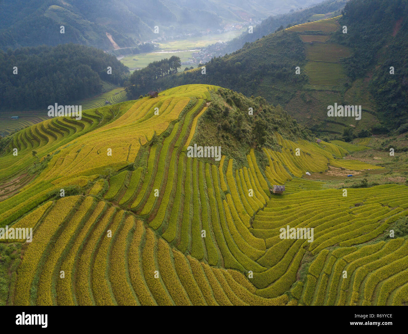 Aerial view of Vietnam landscapes. Rice fields on terraced of Mu Cang ...