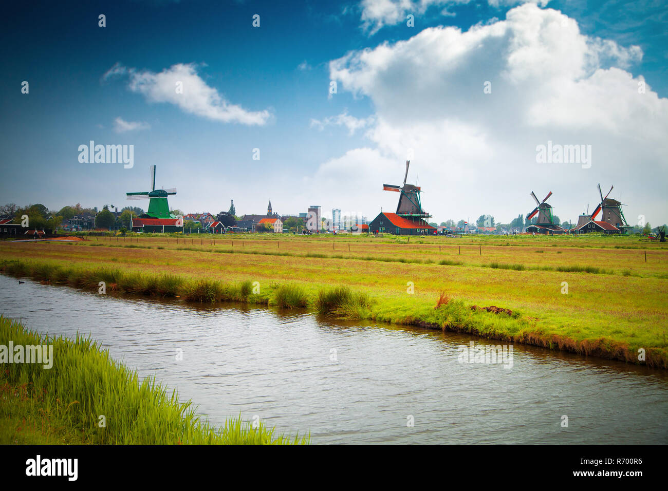 Traditional Dutch old wooden windmill in Zaanse Schans Stock Photo - Alamy