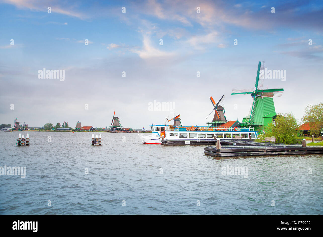 Traditional Dutch old wooden windmill in Zaanse Schans Stock Photo - Alamy