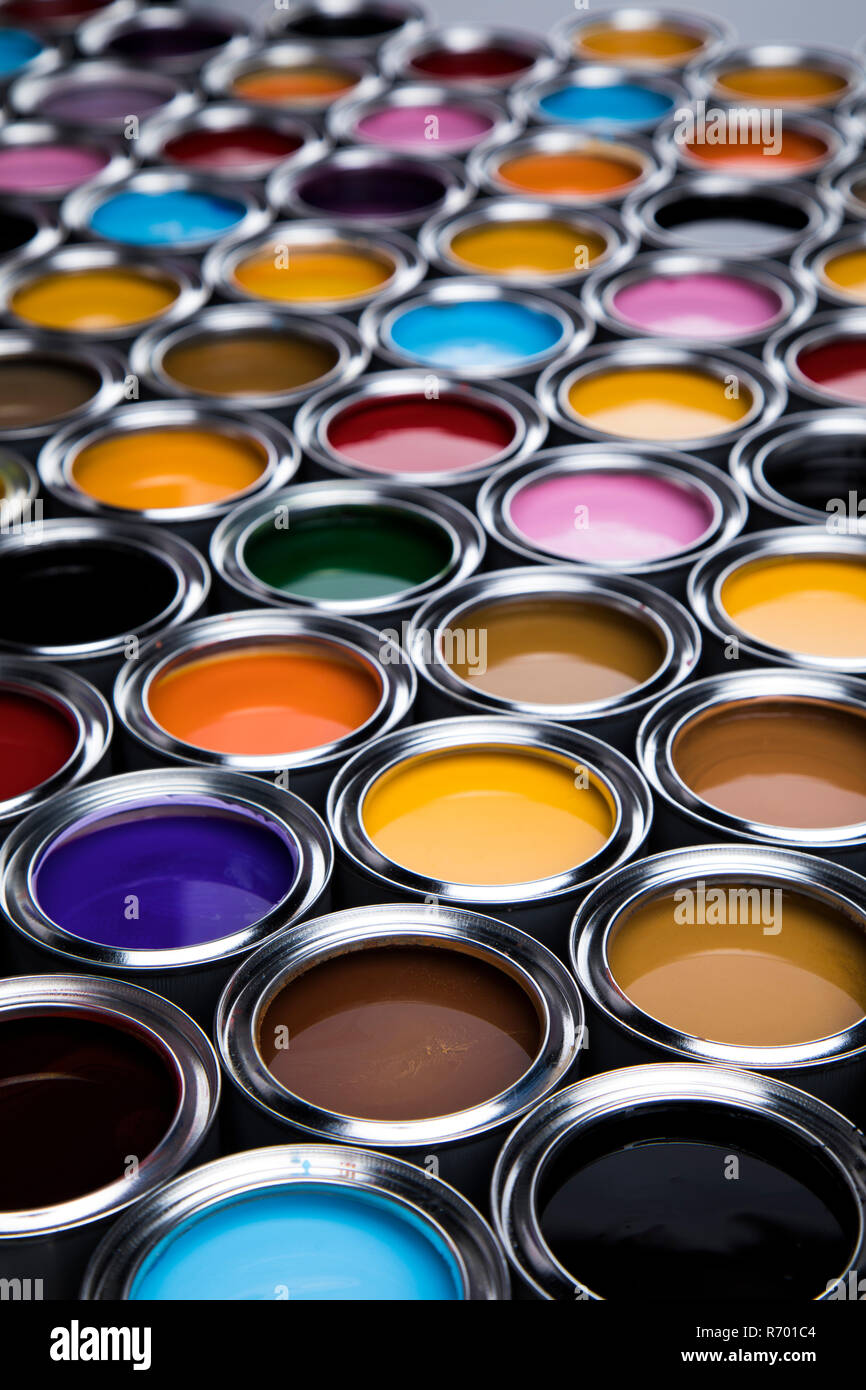 Buckets full of rainbow colored oil paint Stock Photo - Alamy
