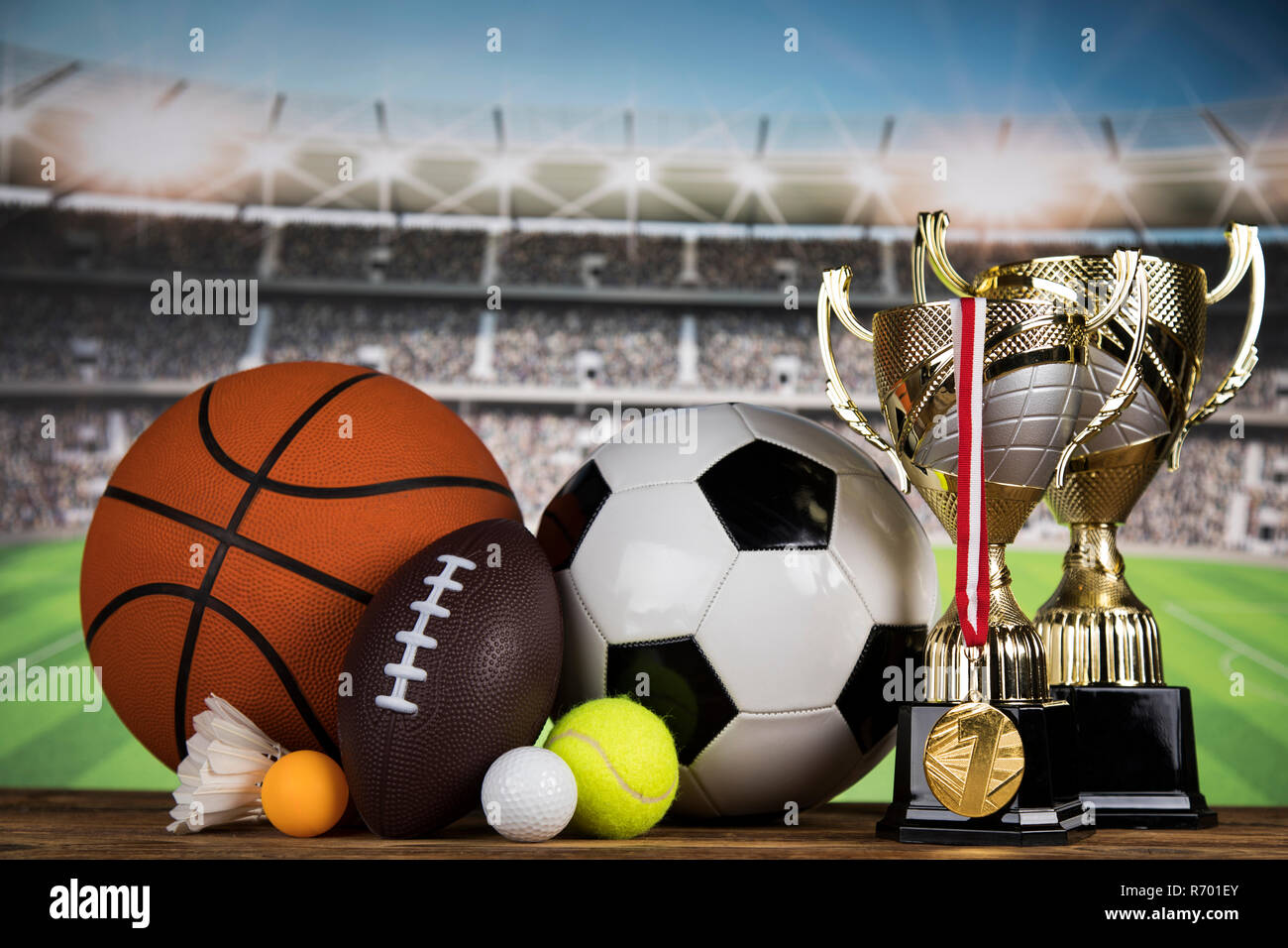 Winner trophy, Sport equipment and balls Stock Photo - Alamy