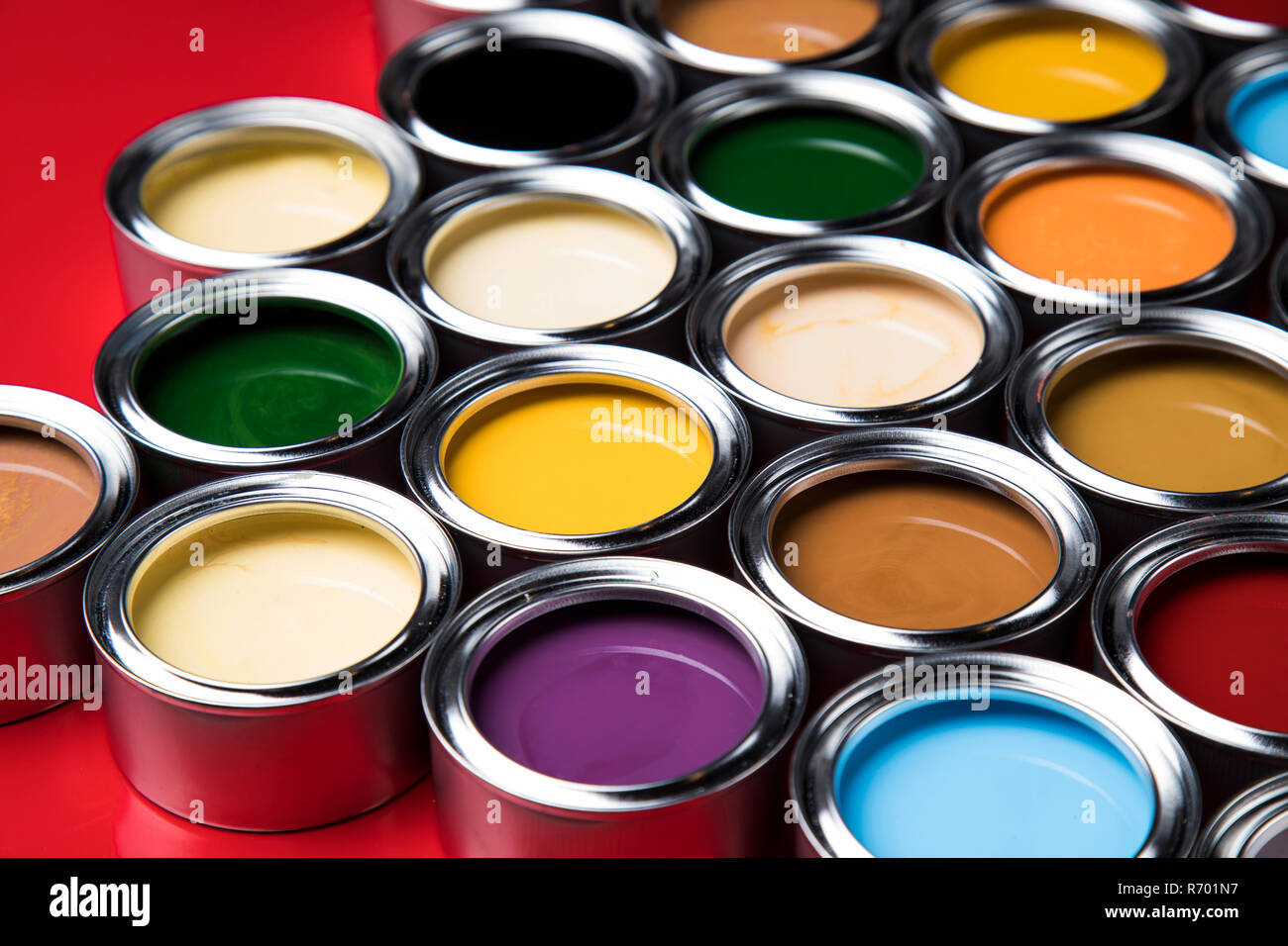 Background from multi color cans of paint Stock Photo - Alamy